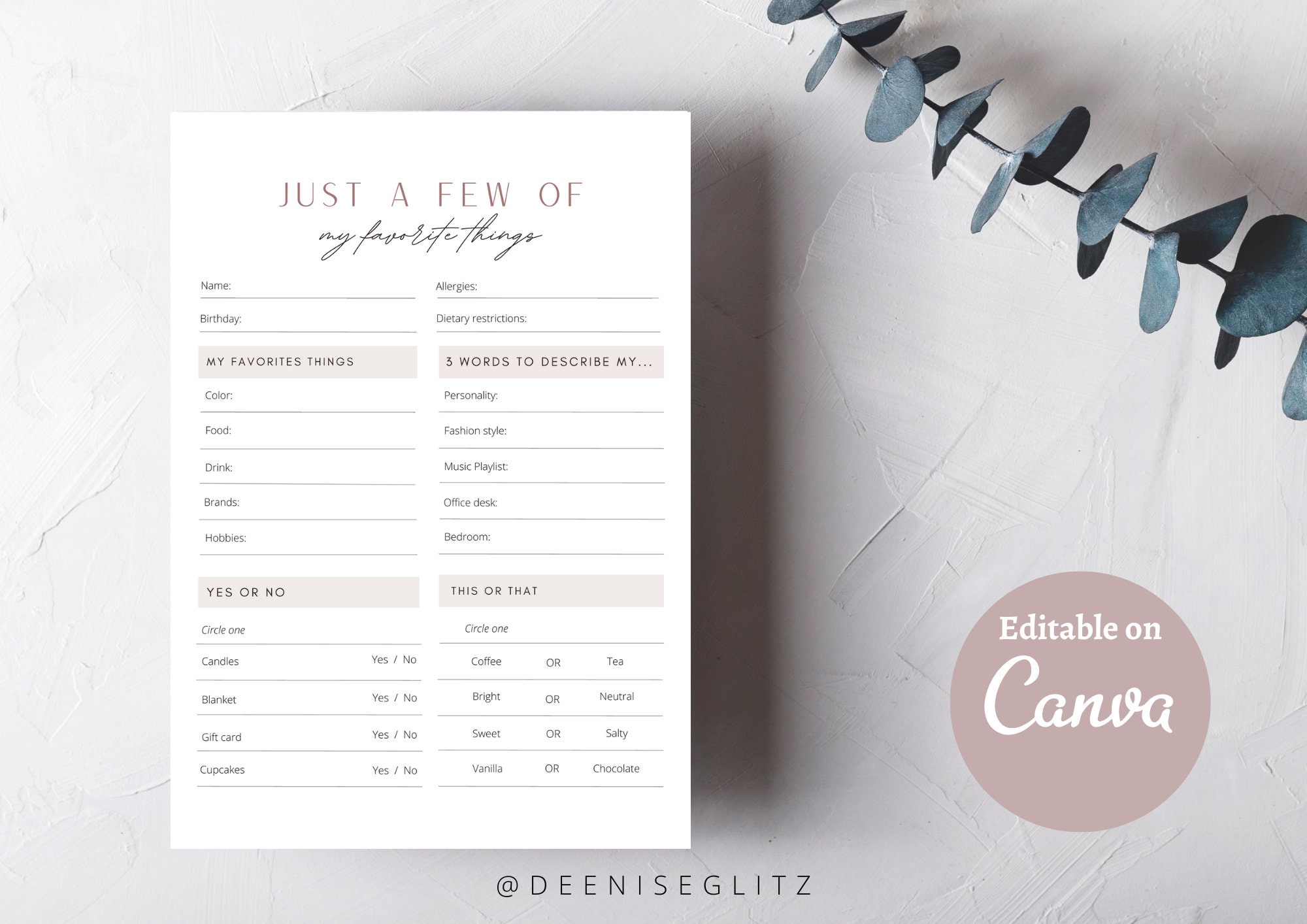 CLASSIC Employee Favorites Survey, My Favorite Things Questionnaire ...