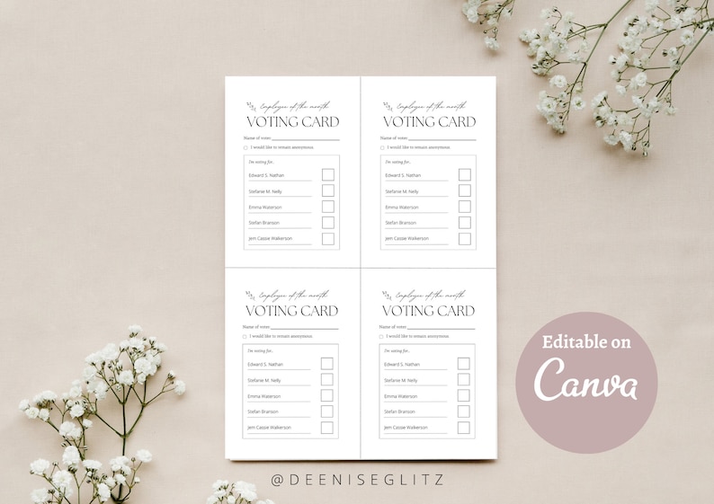 Employee of the Month Voting Card: Minimalist Ballot (editable Canva ...