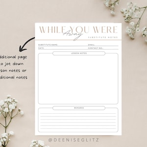 STYLISH Substitute Teacher Printable, Substitute Teacher Note, While ...