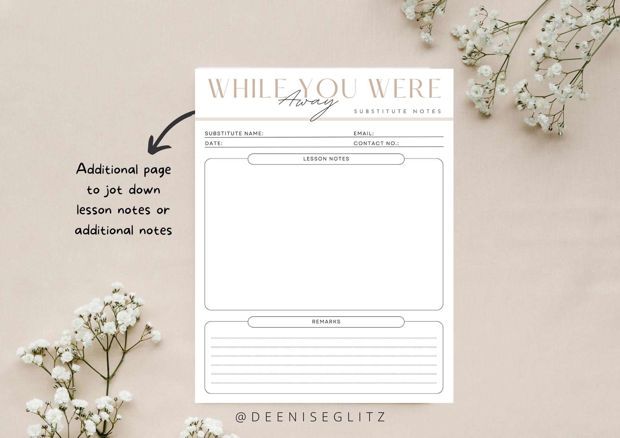 STYLISH Substitute Teacher Printable, Substitute Teacher Note, While ...