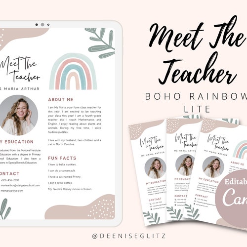 Boho Rainbow Meet the Teacher Template Meet the Teacher Edit - Etsy ...