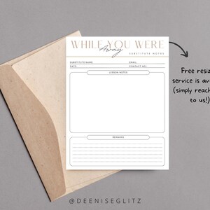 STYLISH Substitute Teacher Printable, Substitute Teacher Note, While ...