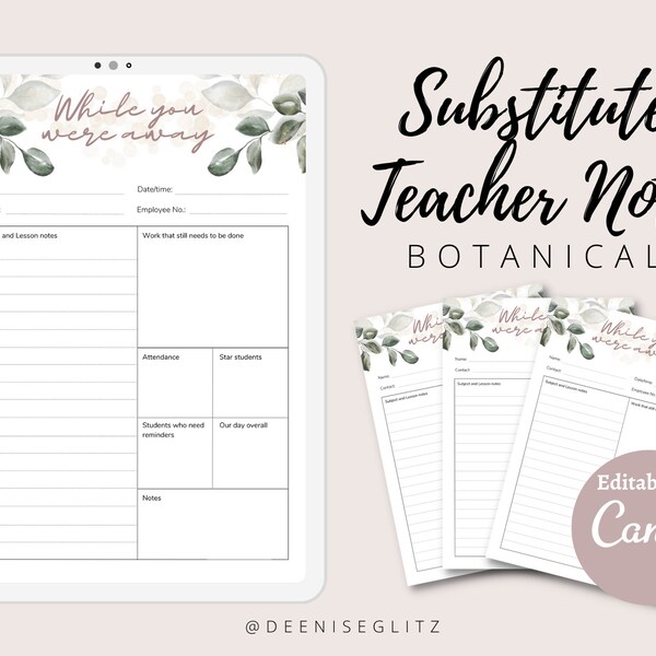 Substitute Teacher Template - Etsy