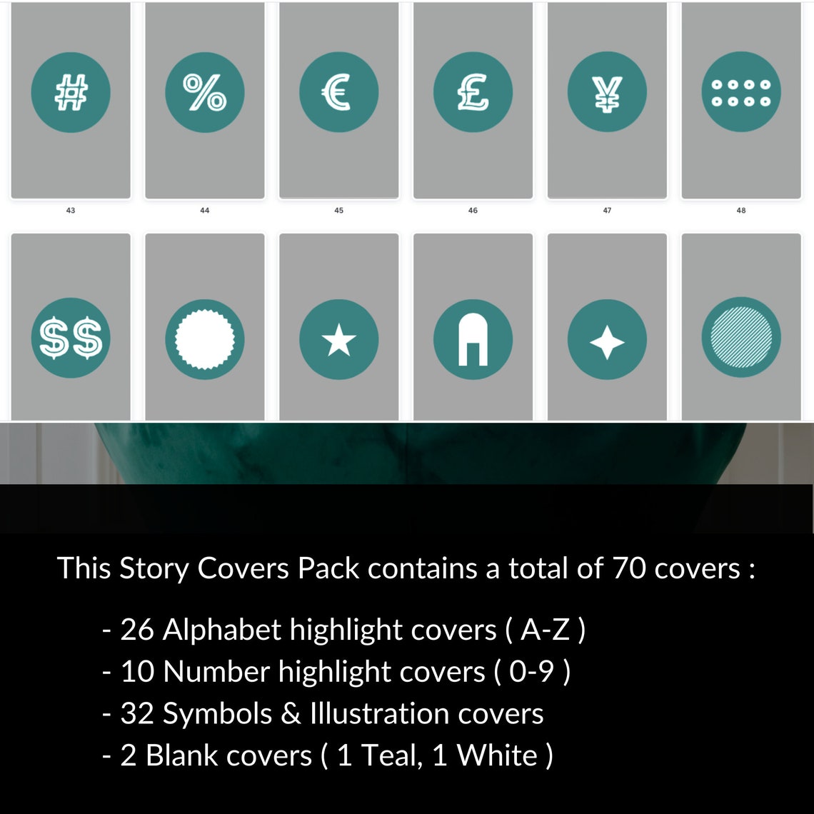 Teal White Alphabet Numbers Instagram Highlight Cover Hollow - Etsy