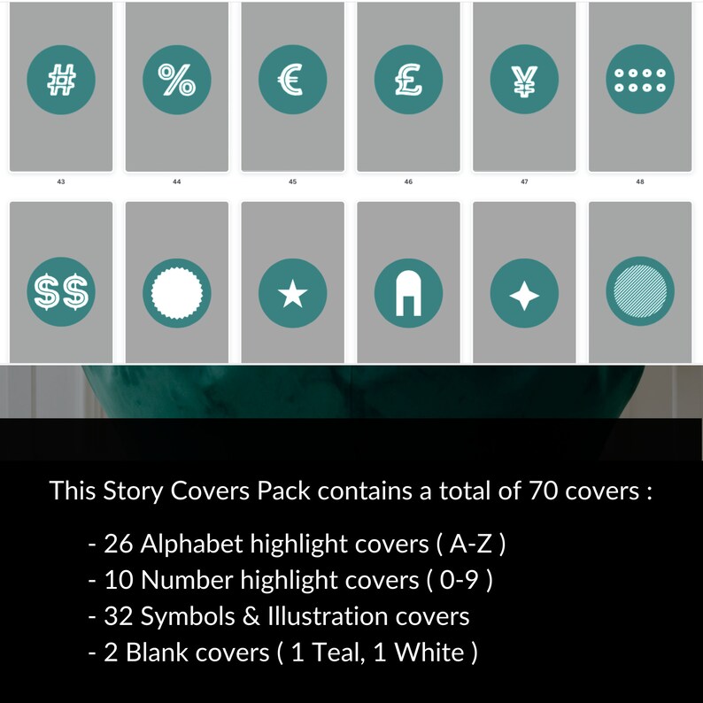 Teal White Alphabet Numbers Instagram Highlight Cover Hollow - Etsy