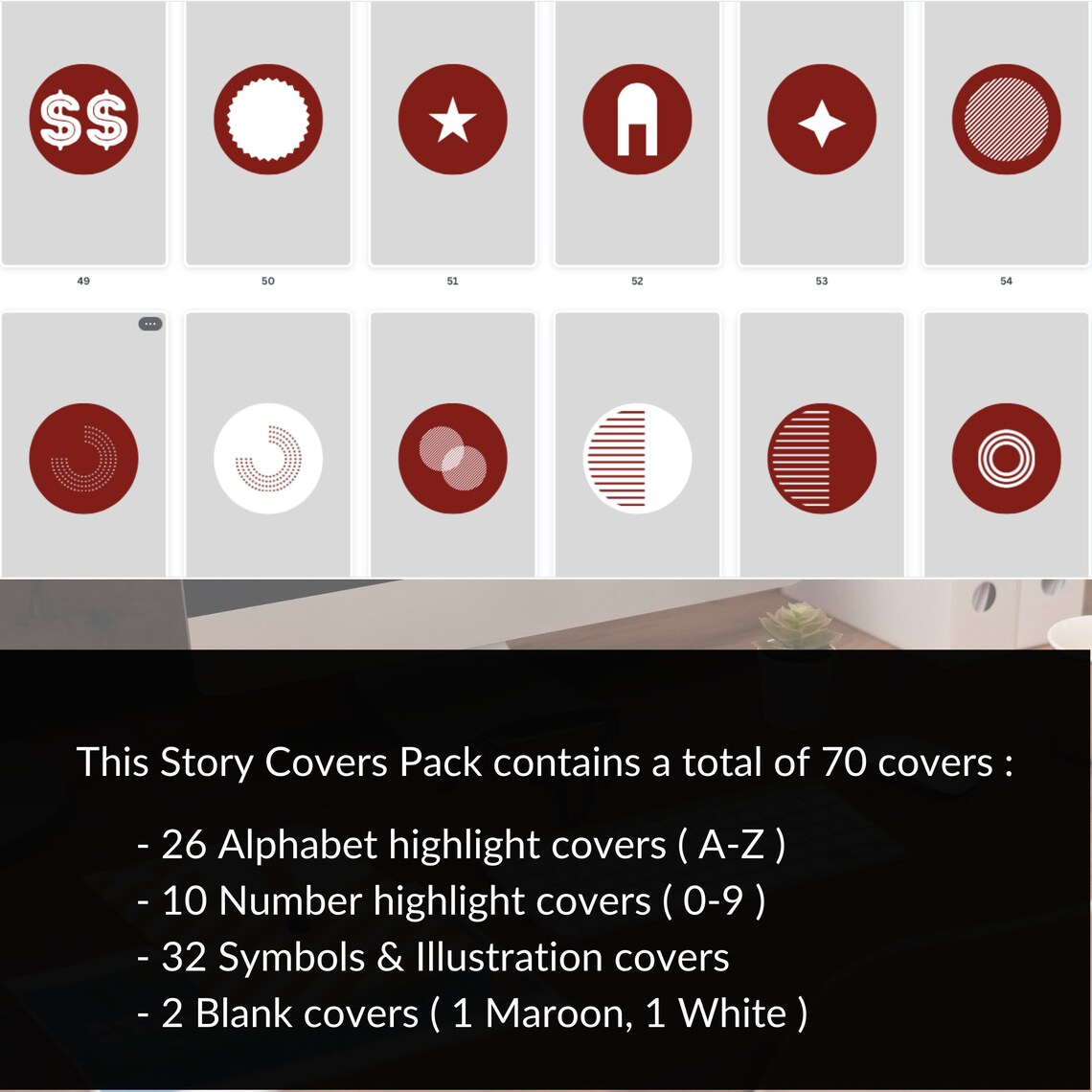 Maroon Alphabet Instagram Highlight Covers, Capital Letters Numbers and ...