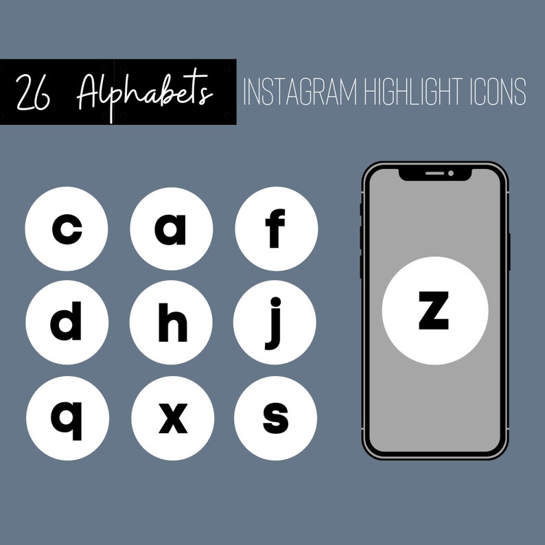 26 English Alphabets Instagram Story Highlight Covers, B&W, Lowercase ...