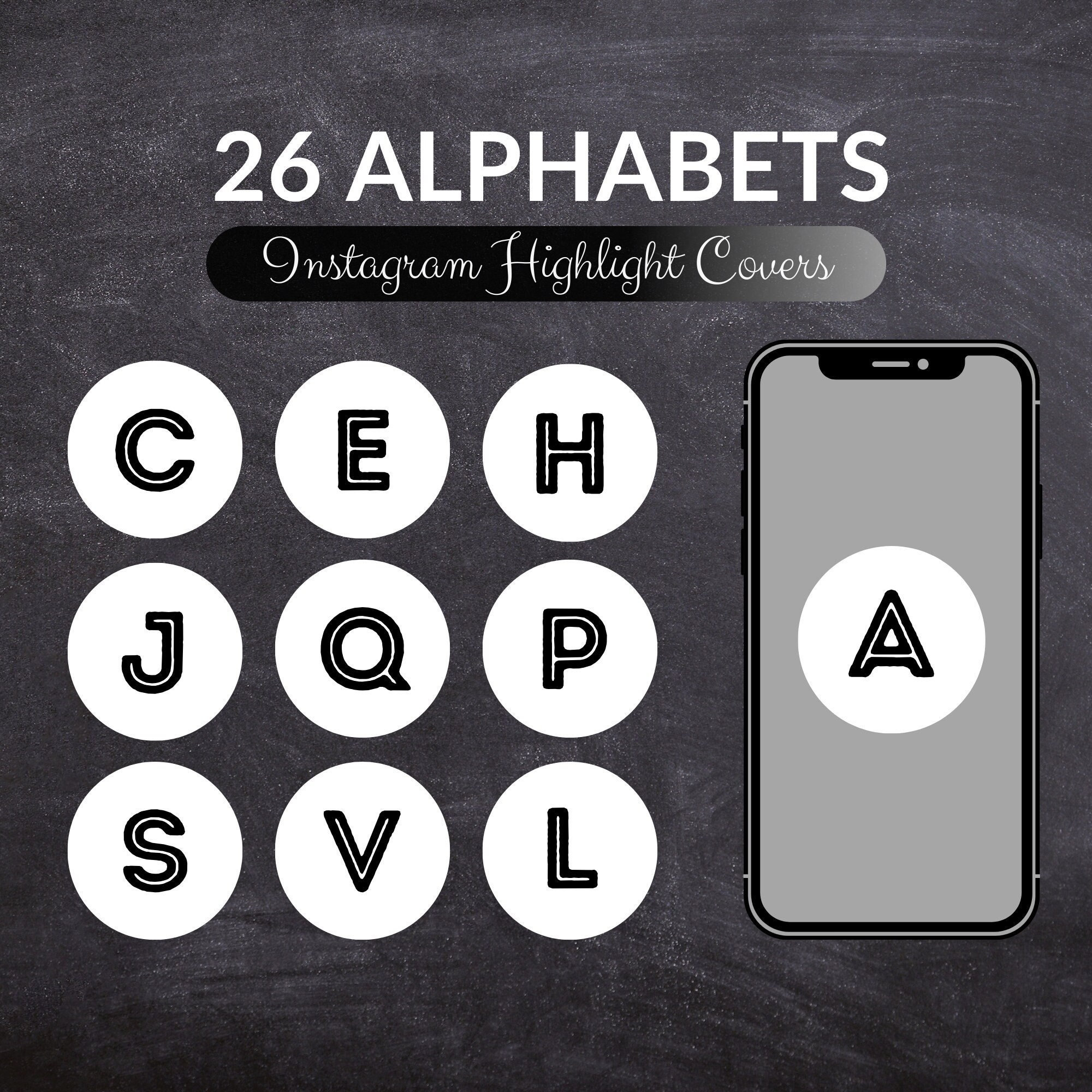 Black and White Alphabet Instagram Highlight Cover, Capital Letters ...
