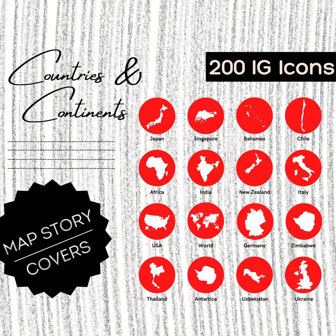 Countries Continents Maps Travel IG Icons Pack Red and White - Etsy Canada