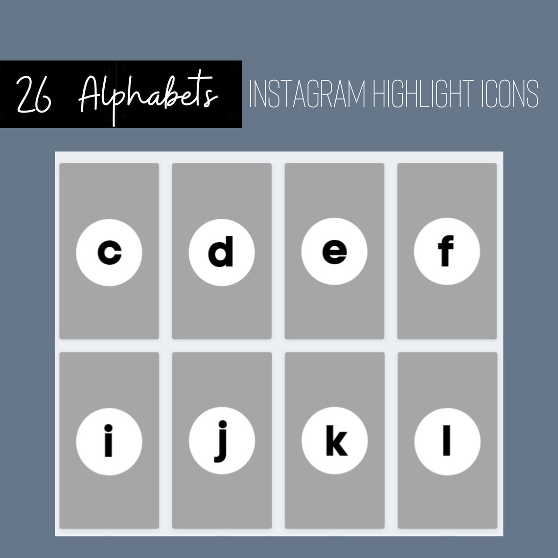 26 English Alphabets Instagram Story Highlight Covers, B&W, Lowercase ...