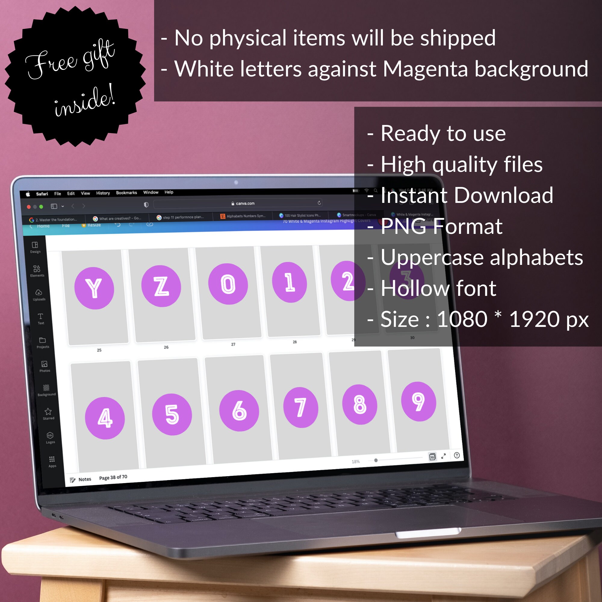 Magenta Alphabet Numbers Instagram Highlight Cover, Capital Letters IG ...