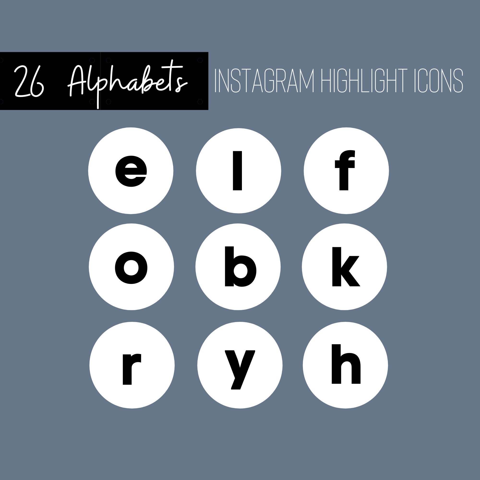 26 English Alphabets Instagram Story Highlight Covers, B&W, Lowercase ...