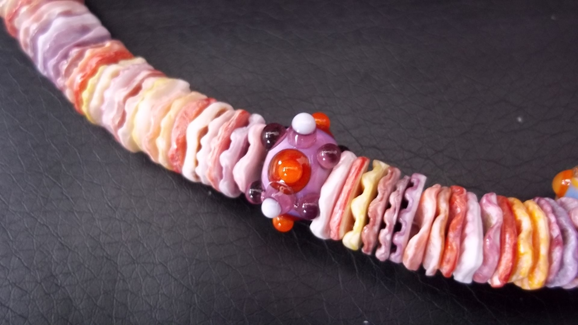 Pectin Shell Surfer/tribal/boho Necklace With Lampwork Beads - Etsy