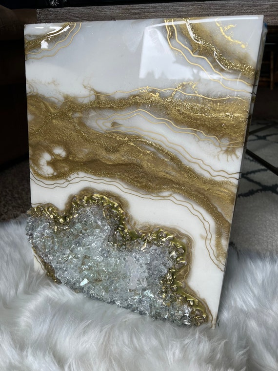 Acrylic 3D Geode Painting Geode Wall Art Blue and Gold Resin Geode Art ...