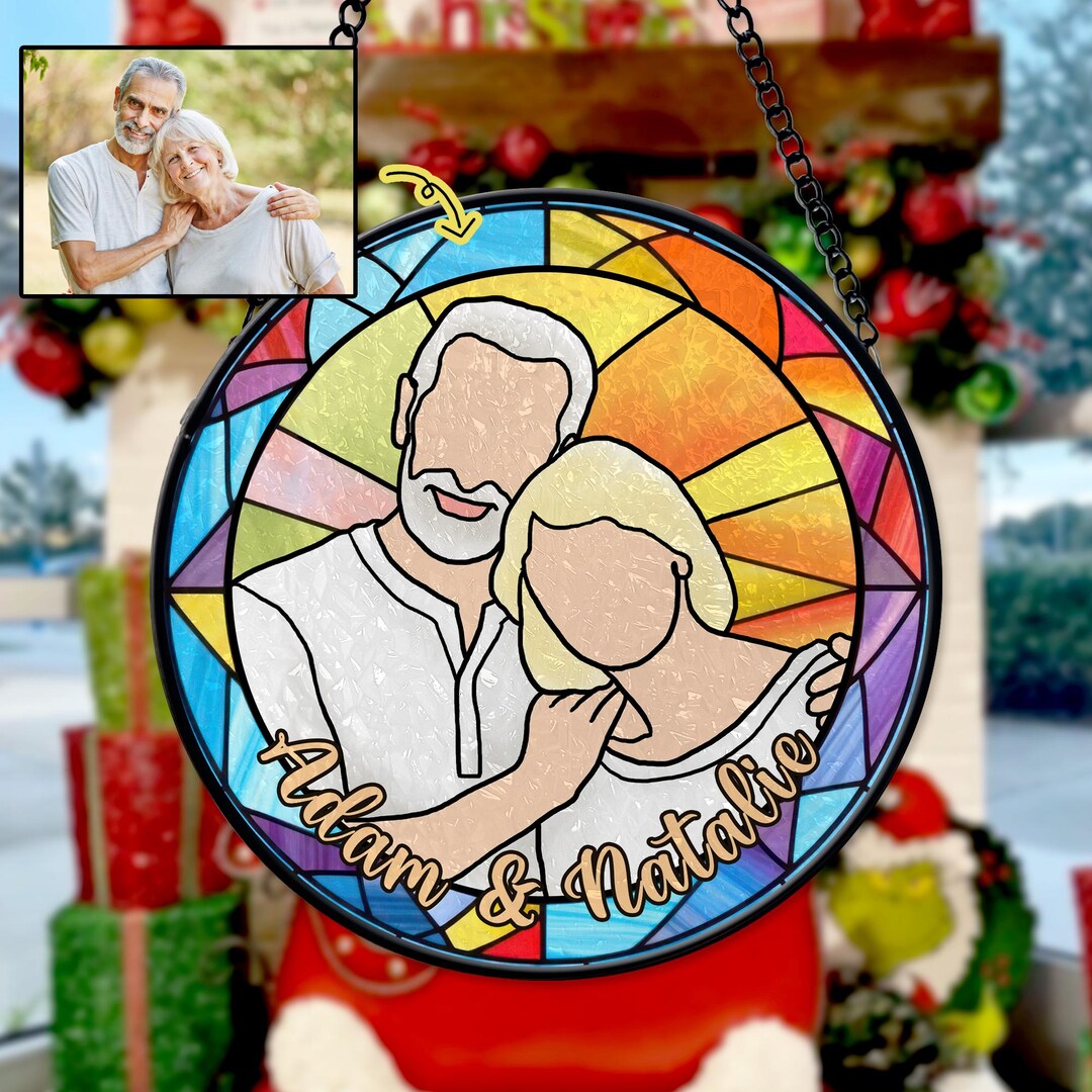 Custom Family Portrait Glass Suncatcher, Dad Mom Grandpa Grandma Photo ...
