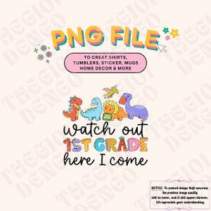 Dinosaur Back to School Kids Png, First Day of 1st Grade Png, Back to ...
