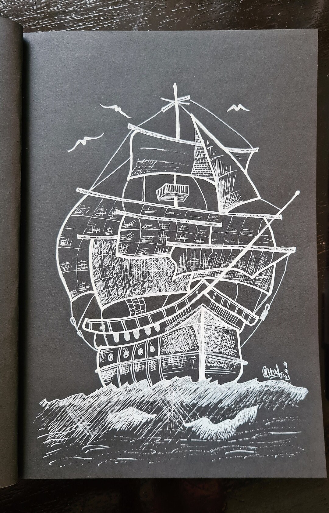 A Ship in the Sea, Original Ink Drawing - Etsy