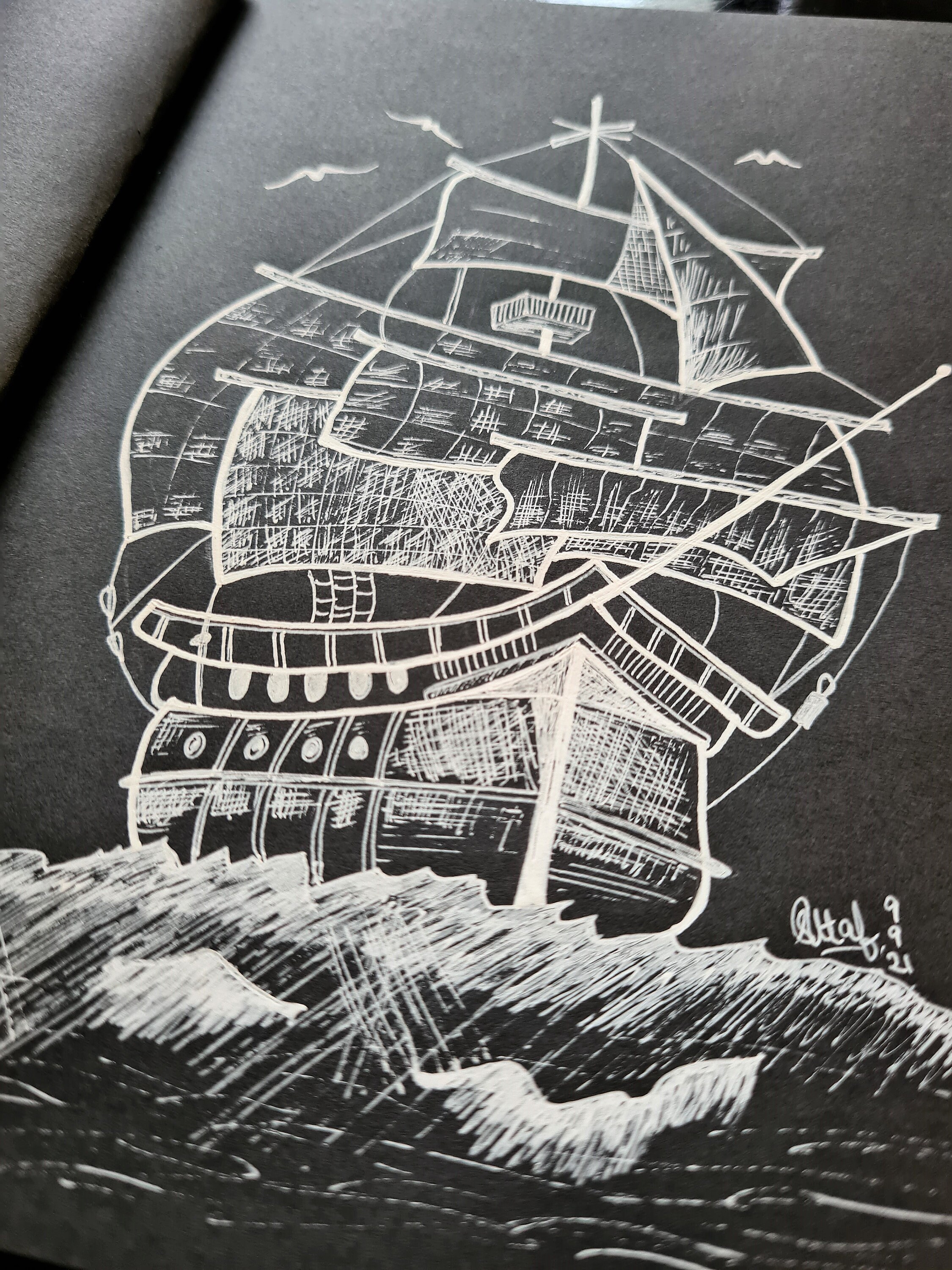 A Ship in the Sea, Original Ink Drawing - Etsy