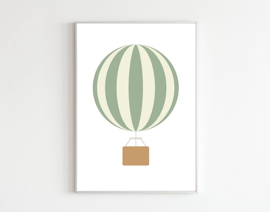 Hot Air Balloon in Sage Green Art Print, Printable Decor Art, Nursery ...