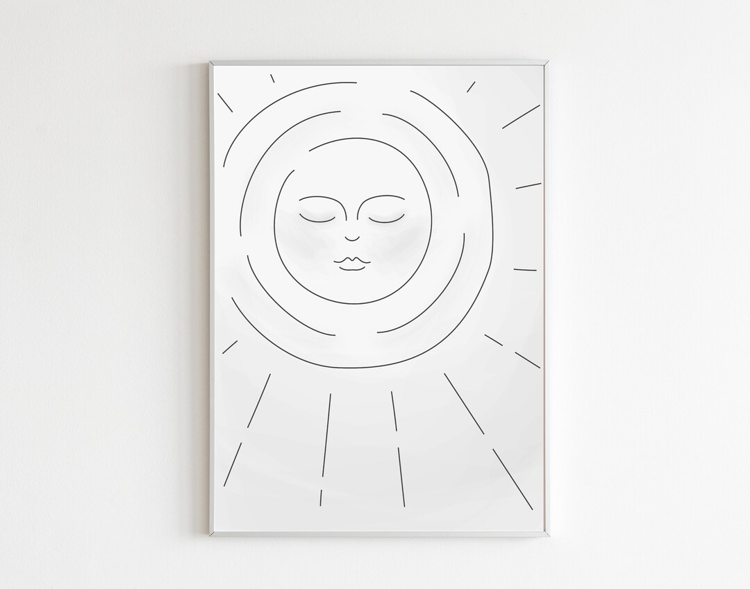 Peaceful Sun Art Print, Printable Decor Art, Celestial Black and White ...