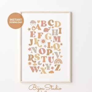 Set of 2 Alphabet and Numbers Boho Nursery Printable Wall Art, ABC ...