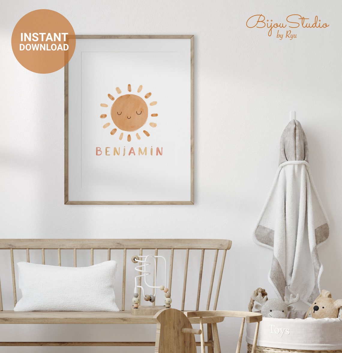 Personalized Baby Name Boho Sun Printable Nursery Wall Art - Etsy