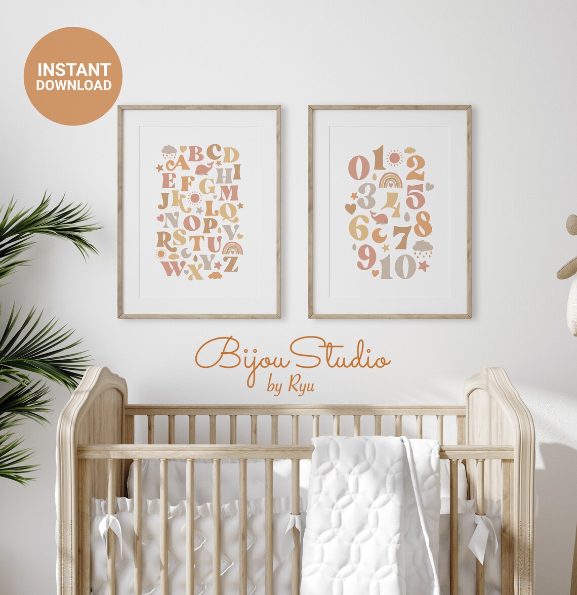Set of 2 Alphabet and Numbers Boho Nursery Printable Wall Art - Etsy