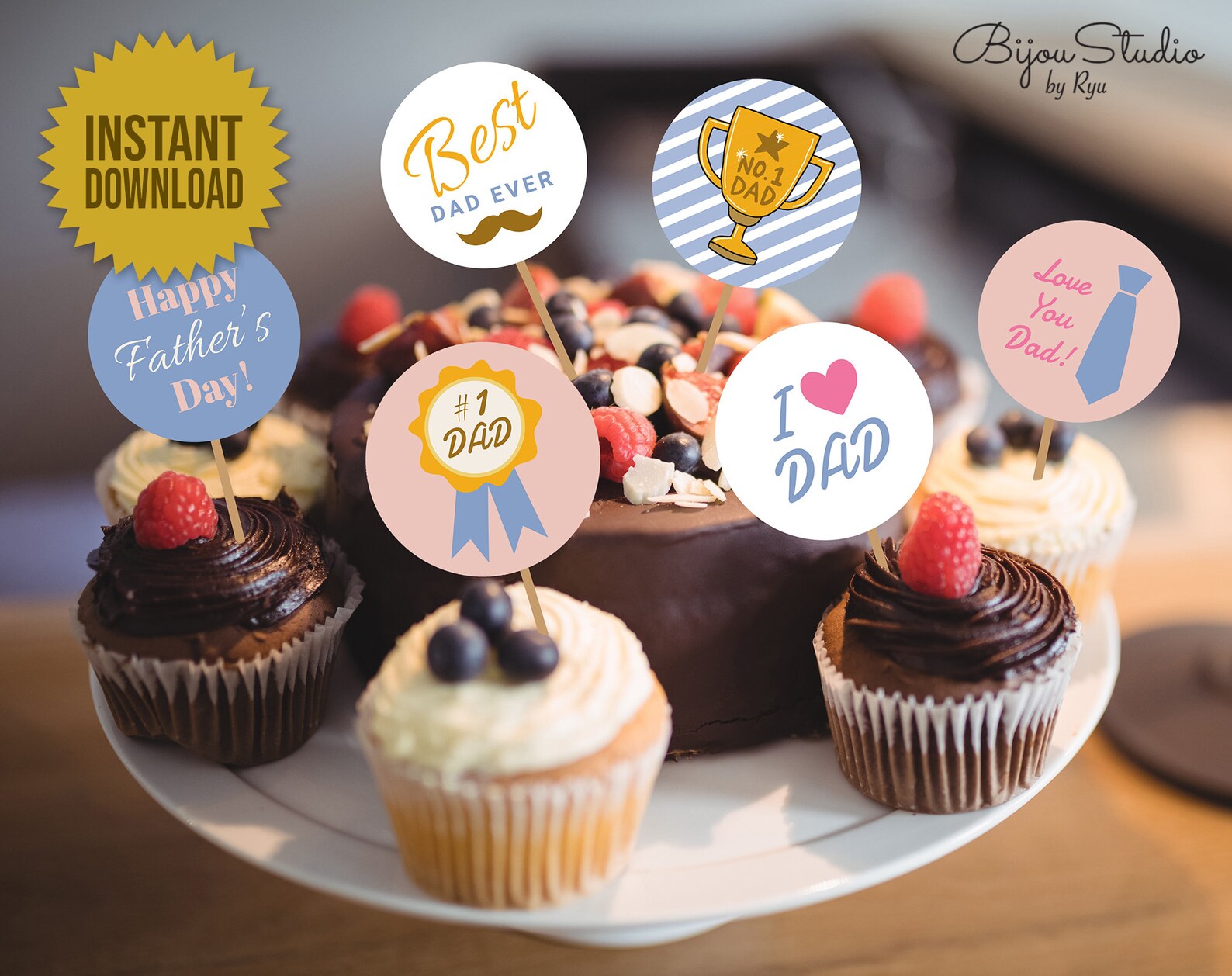 Printable Best Dad Cake Topper, Happy Fathers Day Topper, 2 Round ...