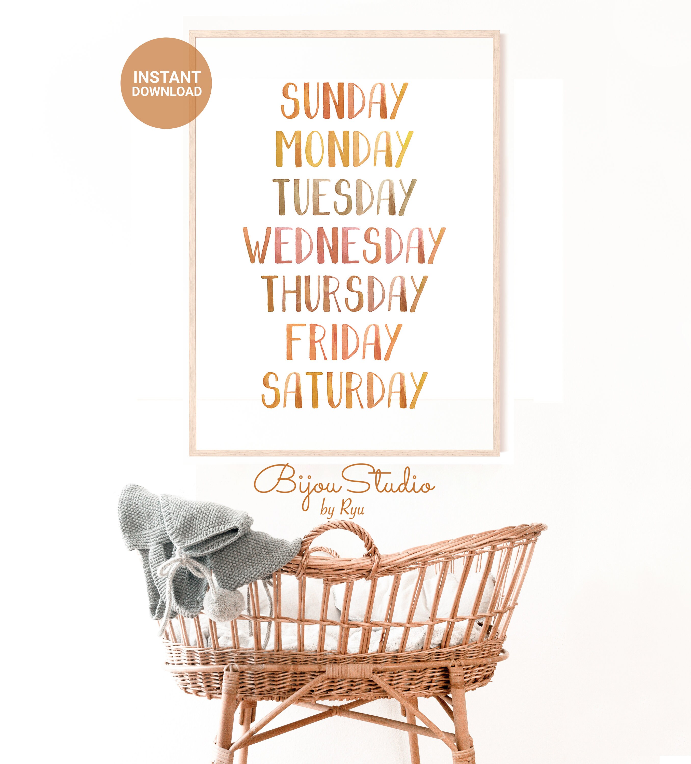 Days of the Week Boho Nursery Printable Wall Art Educational - Etsy