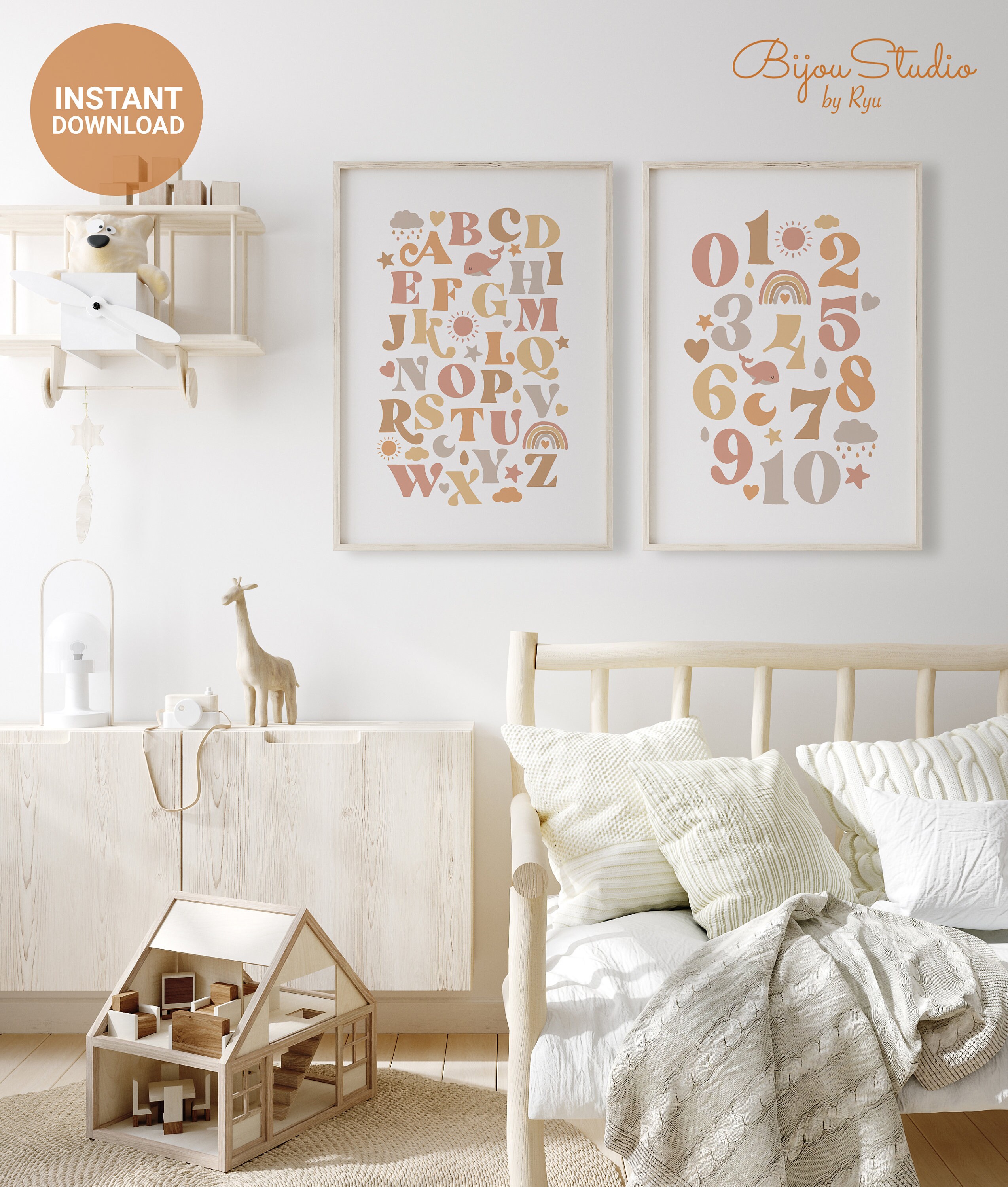 Set of 2 Alphabet and Numbers Boho Nursery Printable Wall Art - Etsy