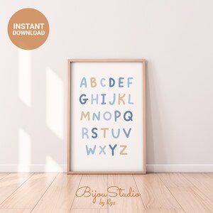 Alphabet Blue Nursery Printable Wall Art ABC Neutral Poster - Etsy