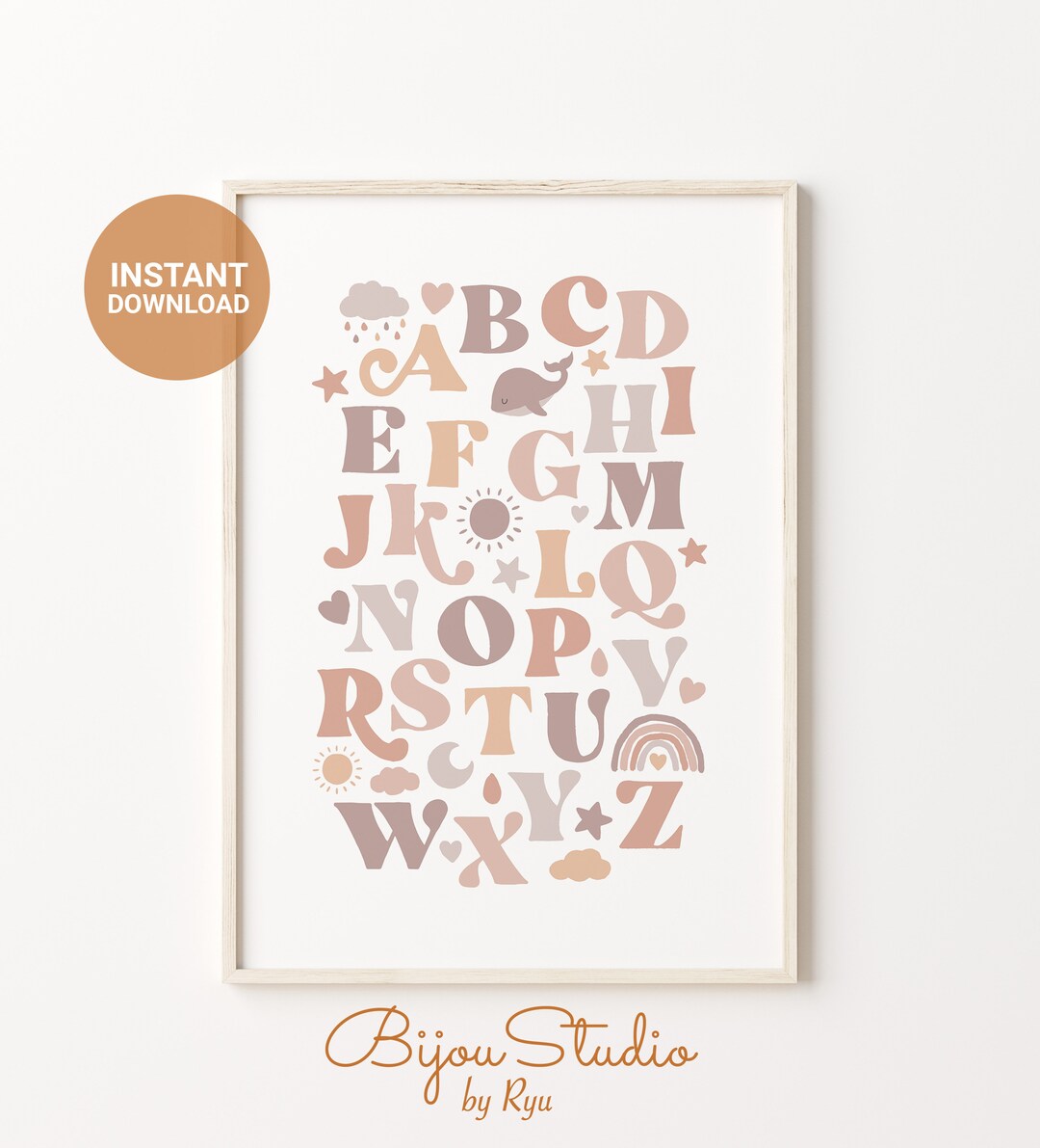 Alphabet Boho Nursery Printable Wall Art, ABC Gender Neutral Poster ...