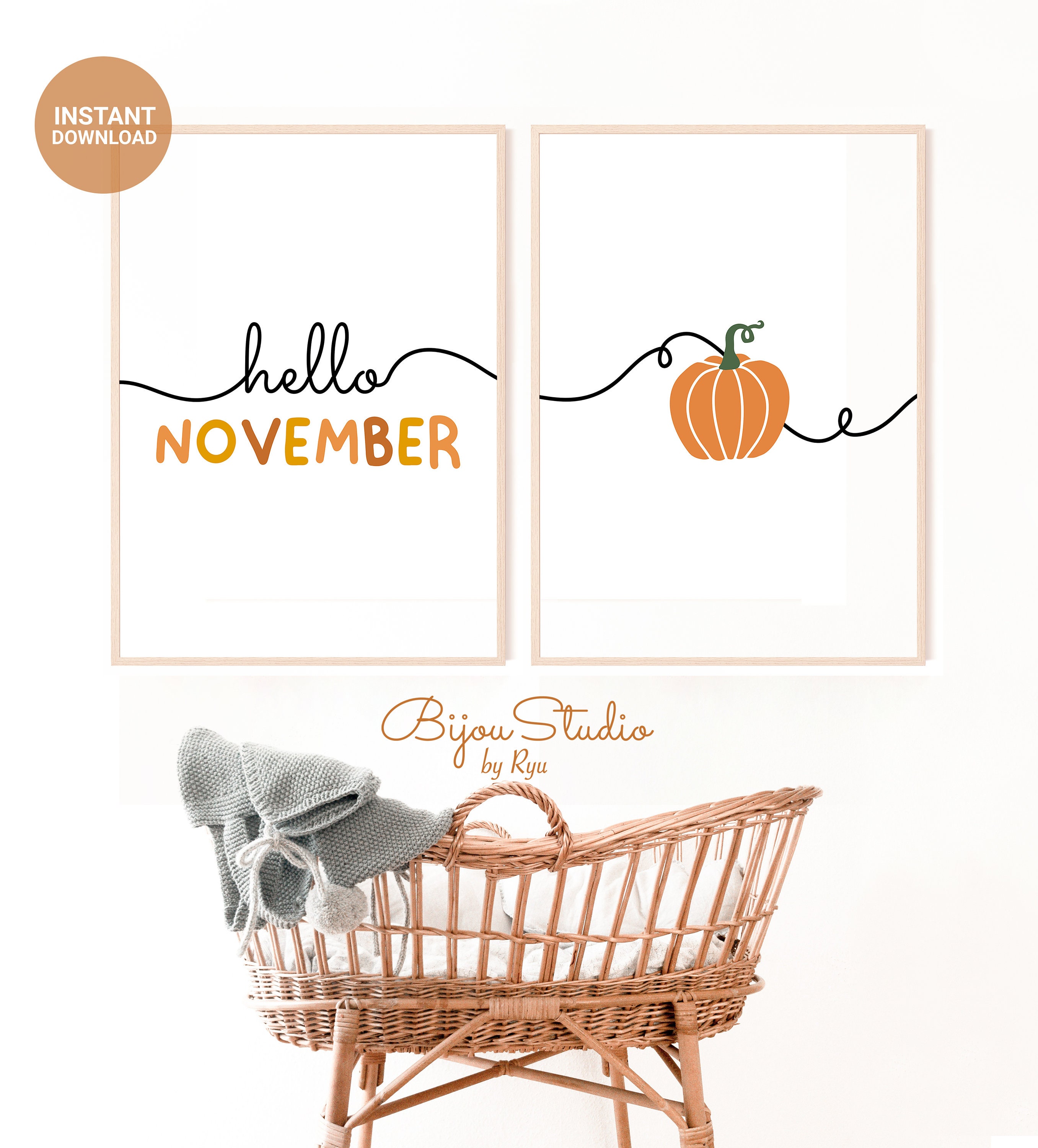 Set of 2 Hello November Boho Printable Wall Art Neutral Fall - Etsy