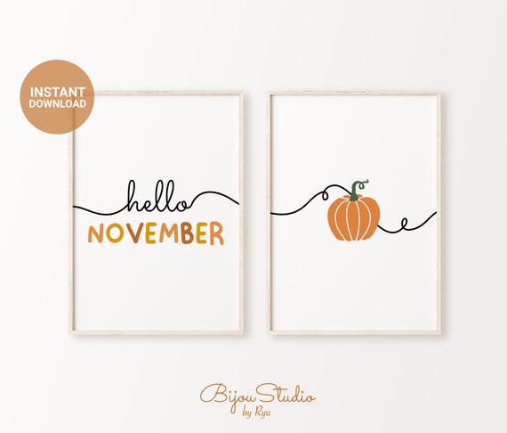 Set of 2 Hello November Boho Printable Wall Art Neutral Fall - Etsy
