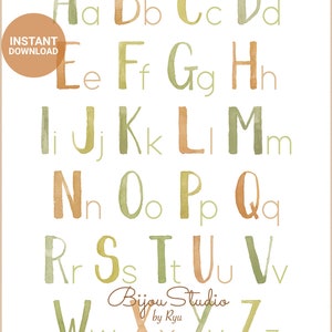 Alphabet Boho Olive Green Nursery Printable Wall Art ABC Upper - Etsy