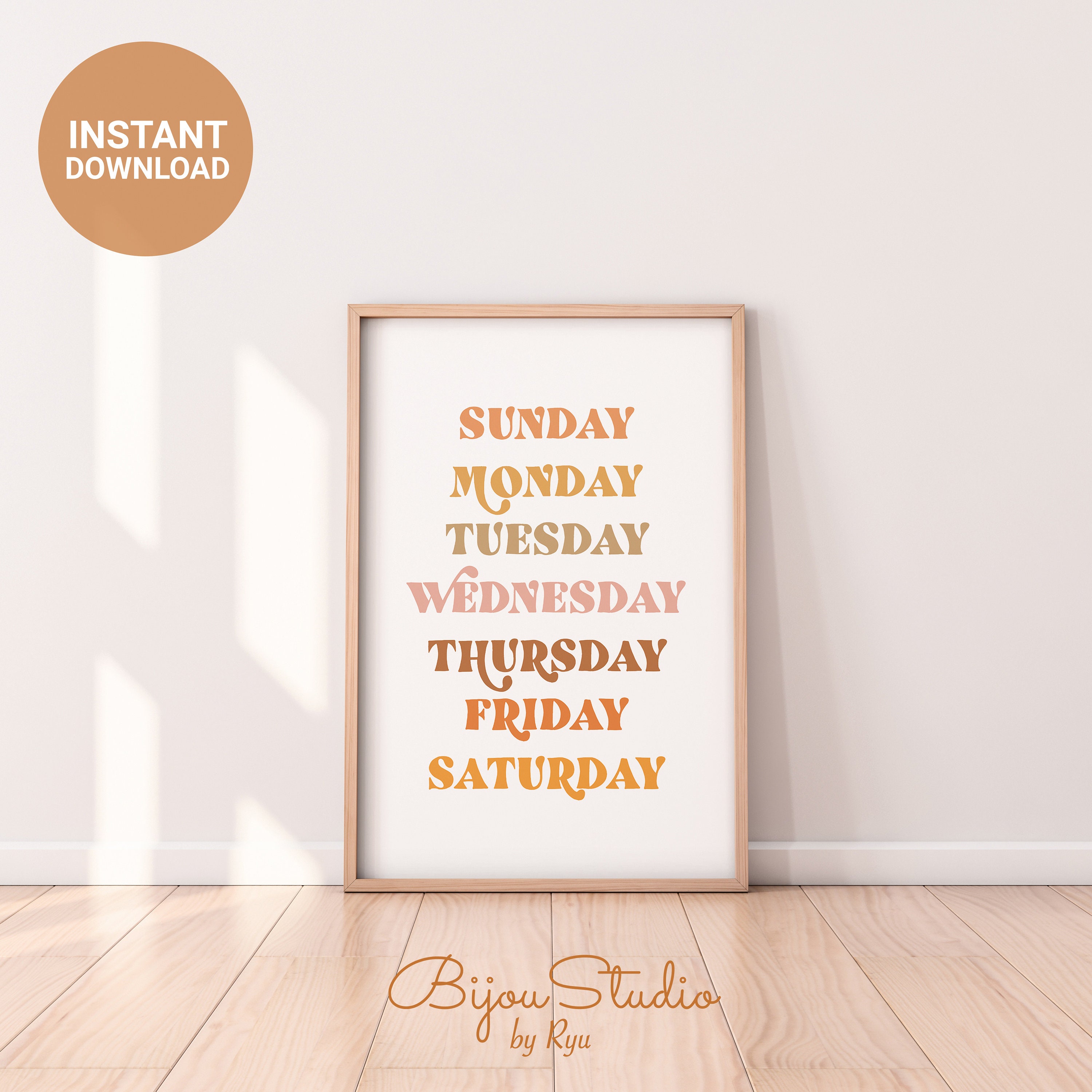Days of the Week Boho Nursery Printable Wall Art Educational - Etsy