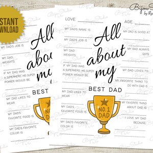 All About My Dad Printable, Fathers Day Gift From Kids, Questionnaire ...