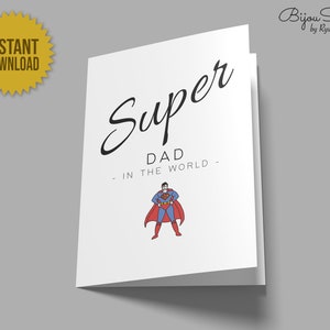 Printable Super Dad Card, Happy Fathers Day Downloadable Card, Card for ...