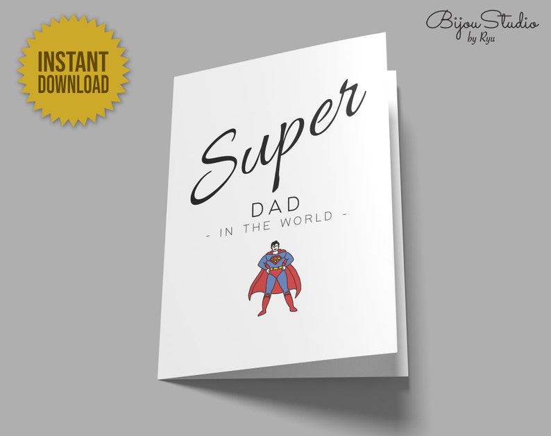 Printable Super Dad Card Happy Fathers Day Downloadable Card - Etsy