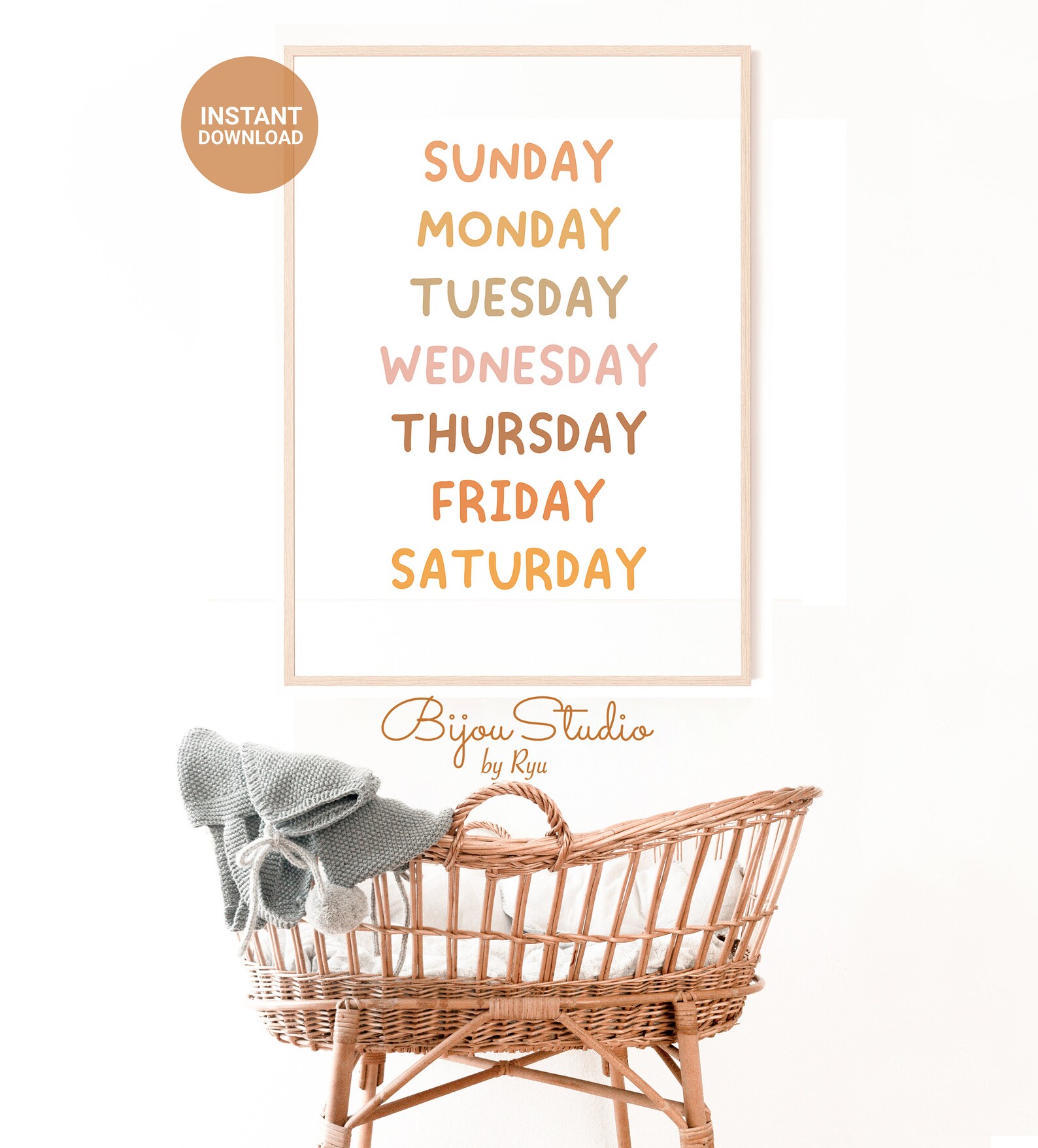 Days of the Week Boho Nursery Printable Wall Art Educational | Etsy