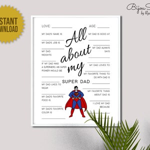 All About My Dad, Printable Fathers Day Gift From Kids, Questionnaire ...