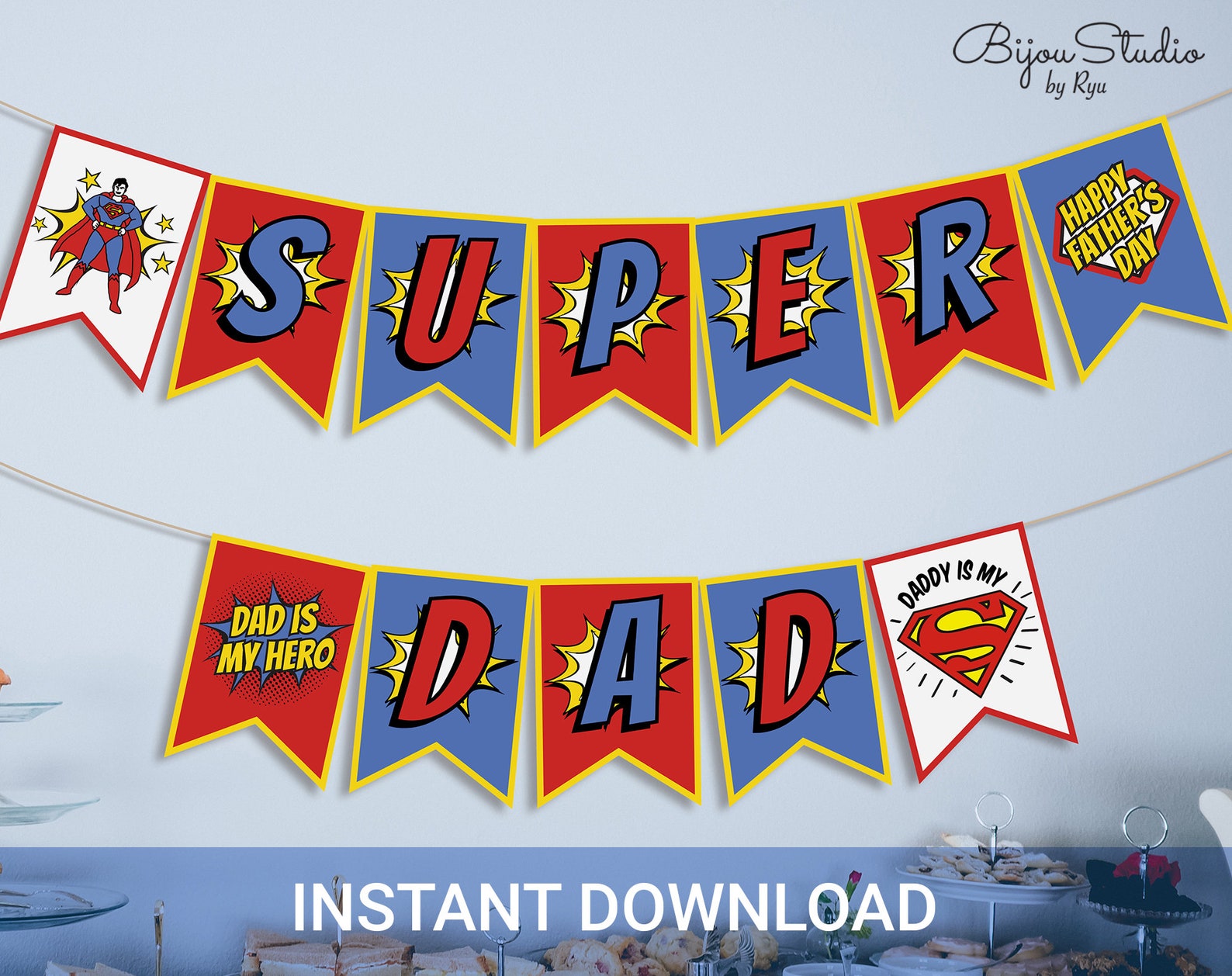 Super Dad Printable Banner, Happy Fathers Day DIY Banner, Superhero ...