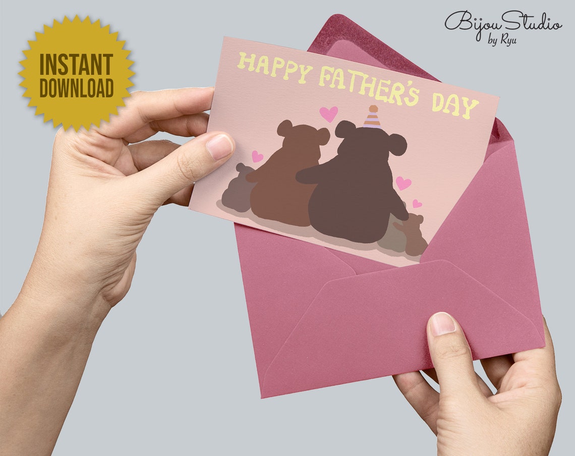 Printable Daddy Bear Card 5 Bear Family Back View Card Papa - Etsy