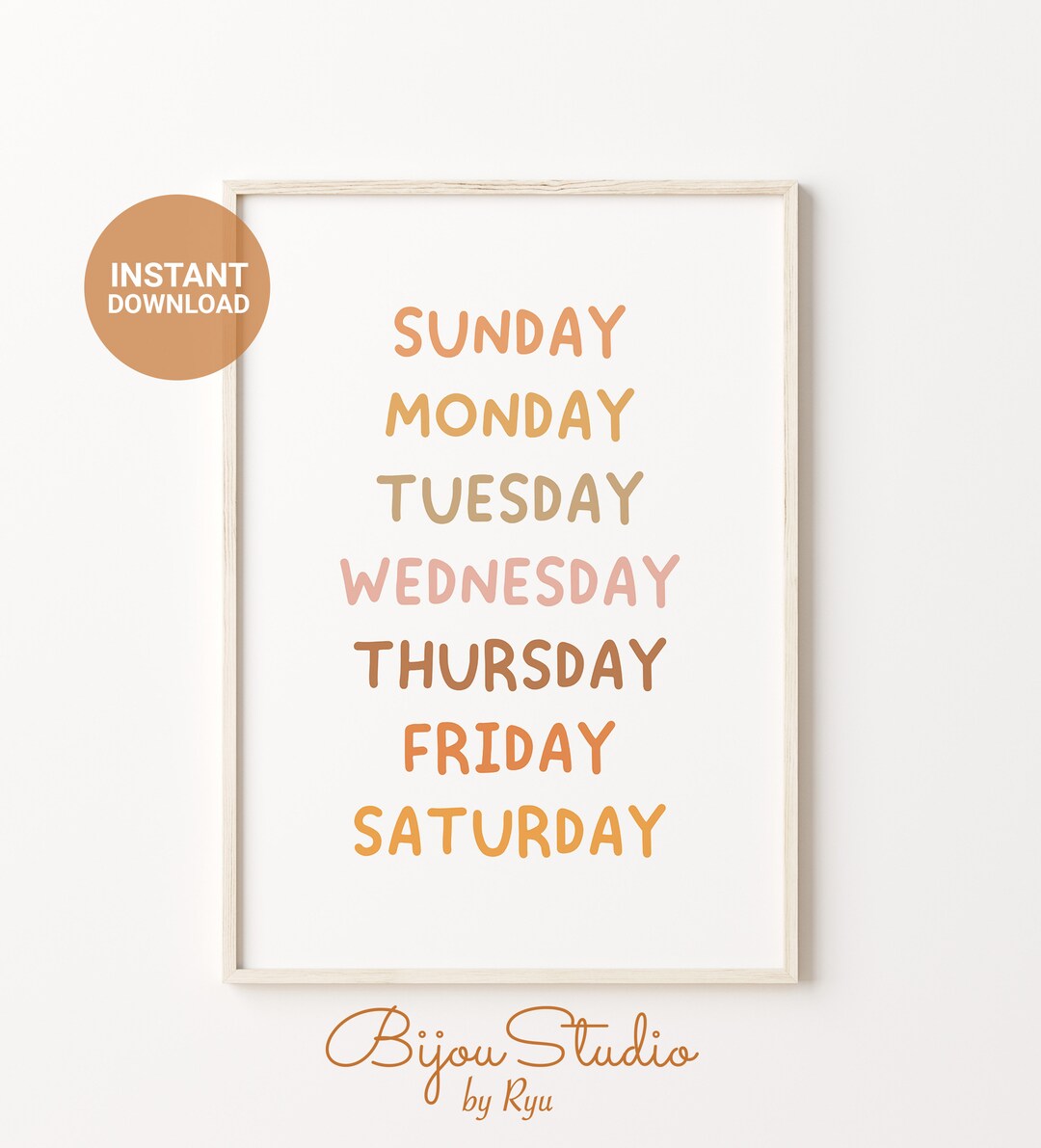 Days of the Week Boho Nursery Printable Wall Art, Educational Gender ...