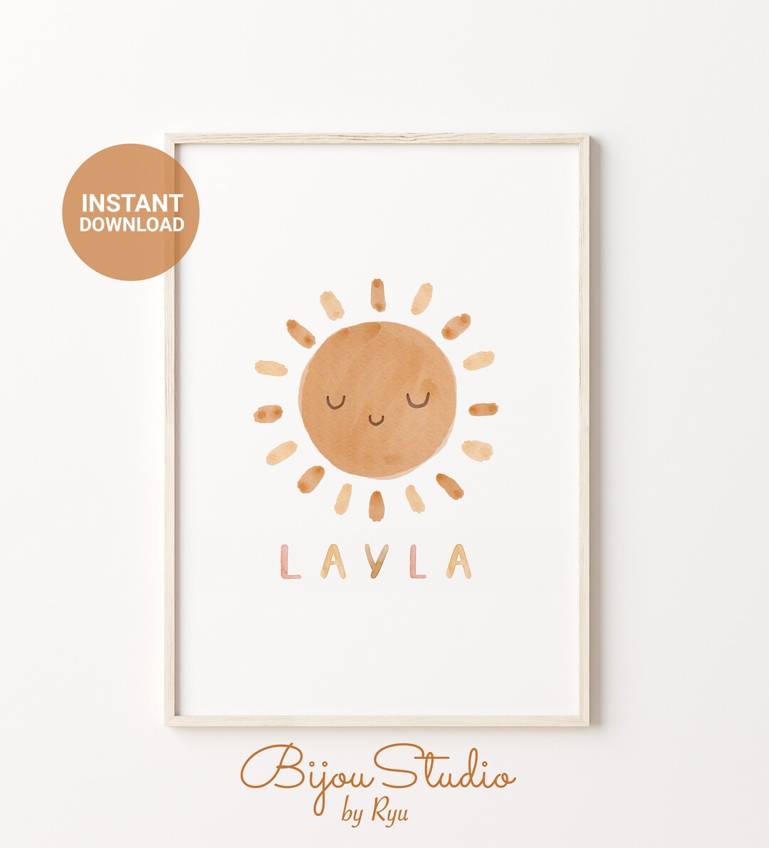 Personalized Baby Name Boho Sun Printable Nursery Wall Art, Custom Name ...