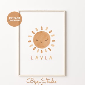 Personalized Baby Name Boho Sun Printable Nursery Wall Art, Custom Name ...