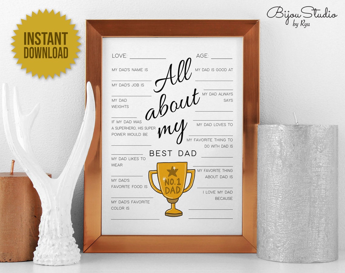 All About My Dad Printable Fathers Day Gift From Kids - Etsy