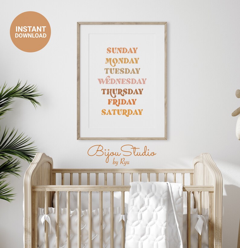 Days of the Week Boho Nursery Printable Wall Art Educational - Etsy