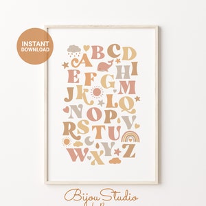 Alphabet Boho Nursery Printable Wall Art, ABC Gender Neutral Poster ...