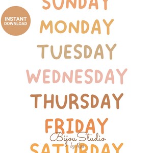Days of the Week Boho Nursery Printable Wall Art, Educational Gender ...